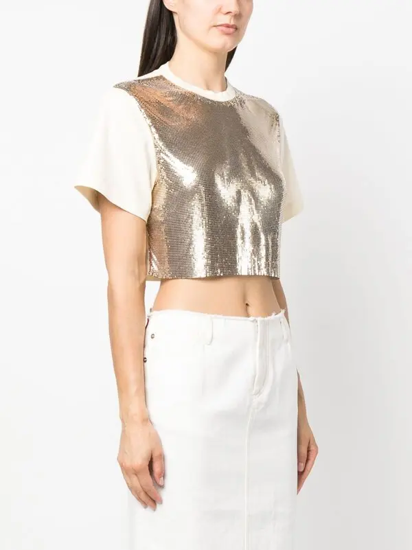 Rabanne Chainmail-panel Cropped T-shirt - Gold
