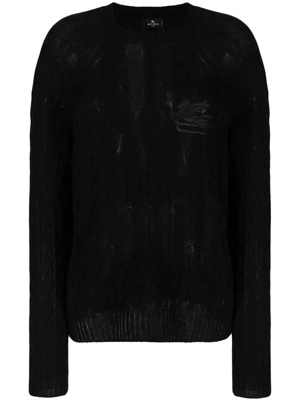 Etro Logo-embroidered Cable-knit Jumper - Black