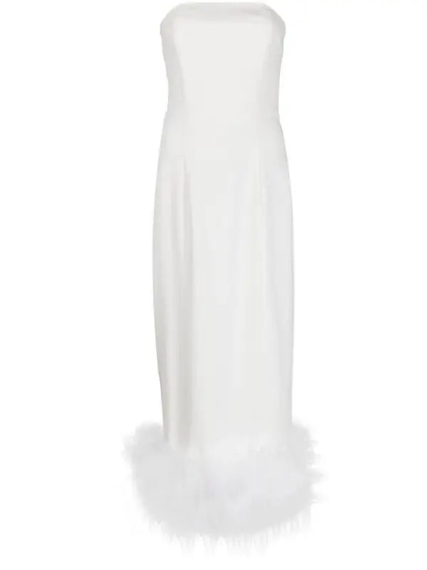 16Arlington Minelli Feather-trim Midi Dress - White