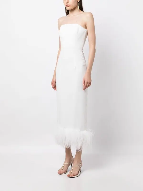 16Arlington Minelli Feather-trim Midi Dress - White