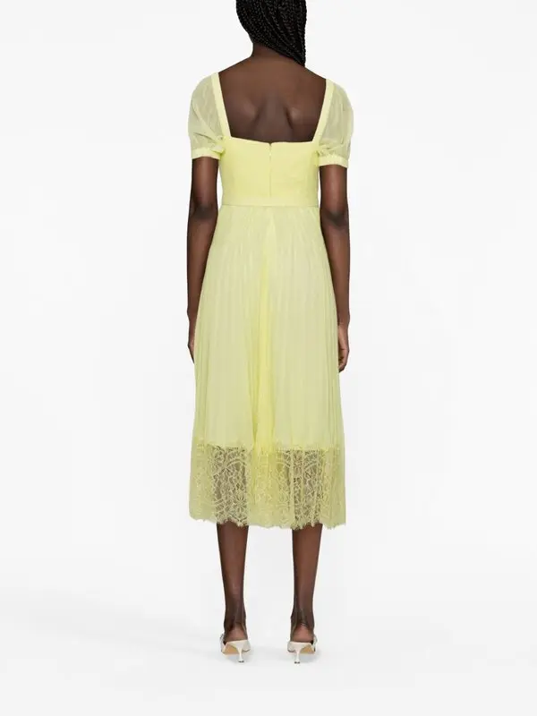 Self-Portrait Lace-Panel Pleated Midi Dress In Yellow - 62% Off |  Editorialist