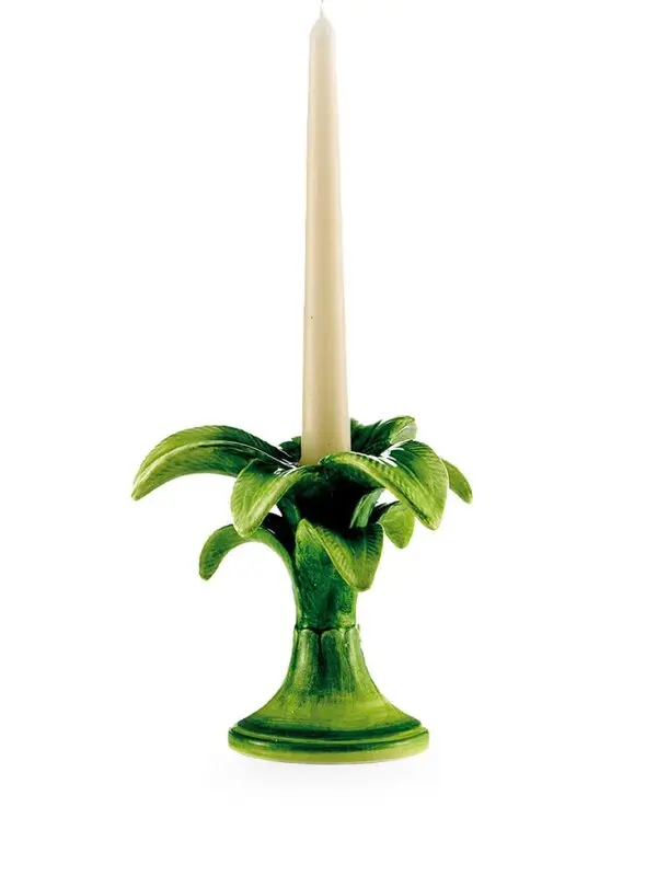 LES-OTTOMANS Small Palm Porcelain Candle Holder - Green