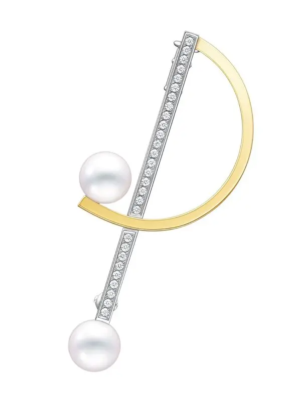 TASAKI 18kt Yellow And White Diamond And Pearl Brooch - Gold