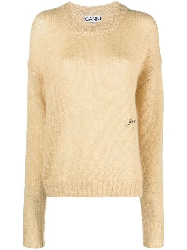 GANNI Logo-embroidered Knitted Jumper - Neutrals