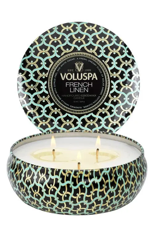 Voluspa Three-wick Tin Candle - French Linen