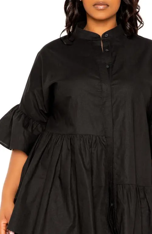 BUXOM COUTURE Flutter Sleeve Cotton & Linen Shift Dress