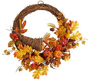 NEARLY NATURAL 26' Autumn Artificial Cornucopia Fall Wreath