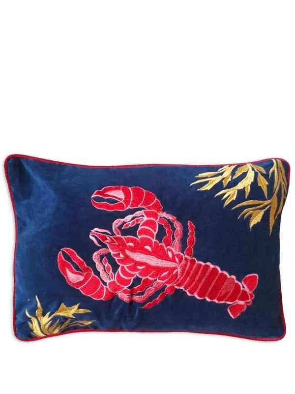 LES-OTTOMANS Rock Lobster Embroidered Cushion - Blue