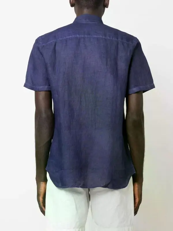 120% Lino Slub-texture Short-sleeved Linen Shirt - Blue