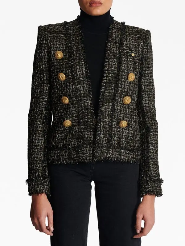 Balmain Double-breasted Tweed Jacket - Black