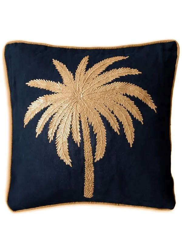 LES-OTTOMANS Palms Embroidered Cushion - White