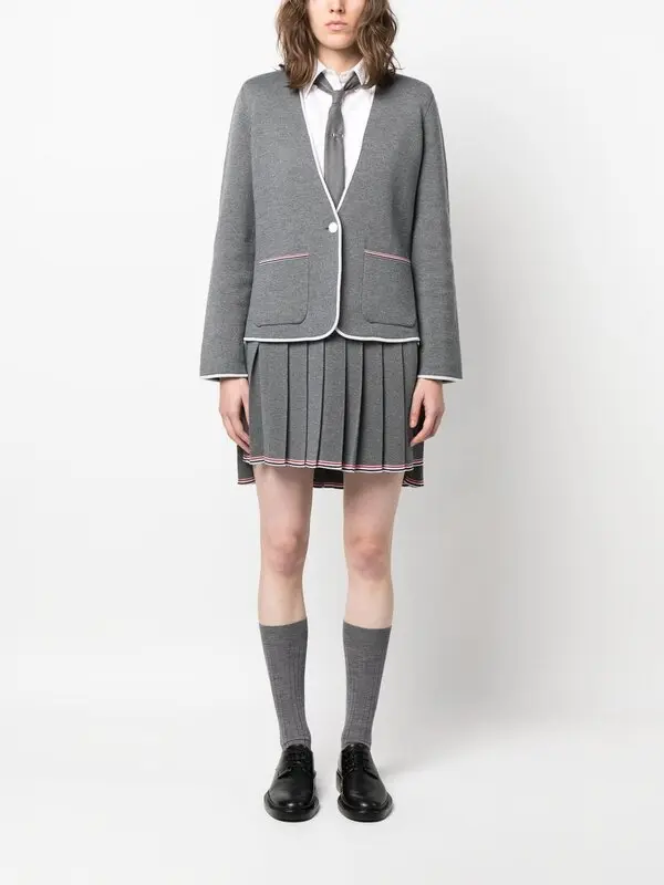 Thom Browne Contrasting-trim Collarless Jacket