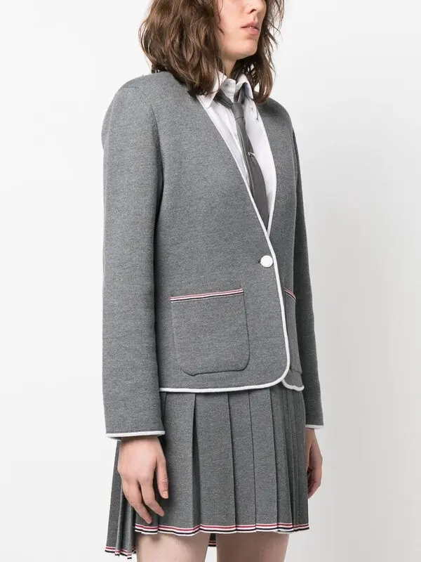 Thom Browne Contrasting-trim Collarless Jacket