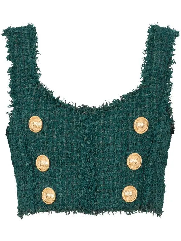 Balmain 6-buttons Tweed Cropped Top