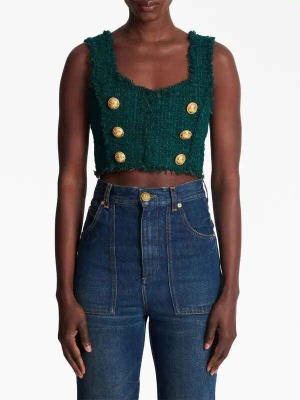 Balmain 6-buttons Tweed Cropped Top