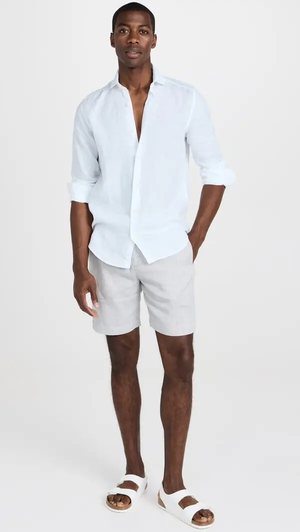 Frescobol Carioca Felipe Linen Blend Shorts - Light Melange Grey