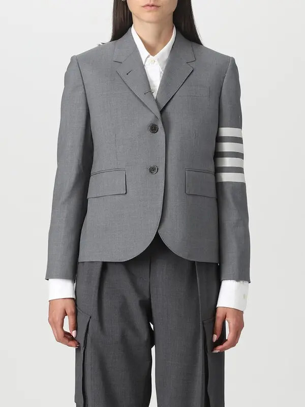 Thom Browne Wool Blazer With Four-bar Stripe - Grey