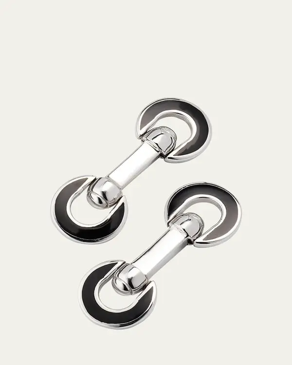 JAN LESLIE Horseshoe Enamel Flip Cufflinks - Black