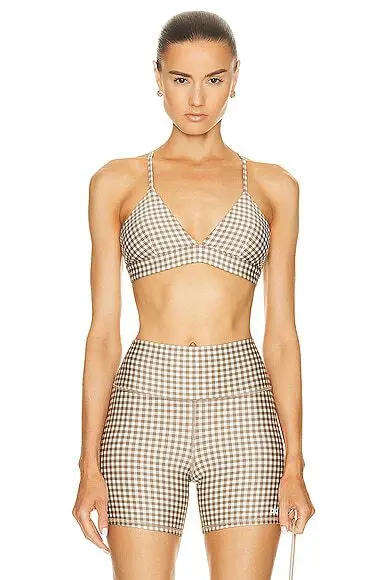 Alo Yoga Airlift Gingham Splendor Bra In Beige