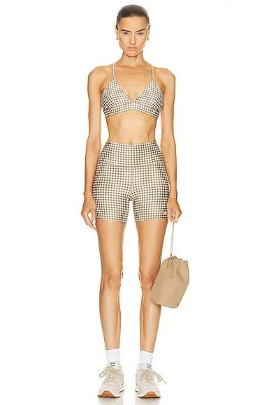 Alo Yoga Airlift Gingham Splendor Bra In Beige