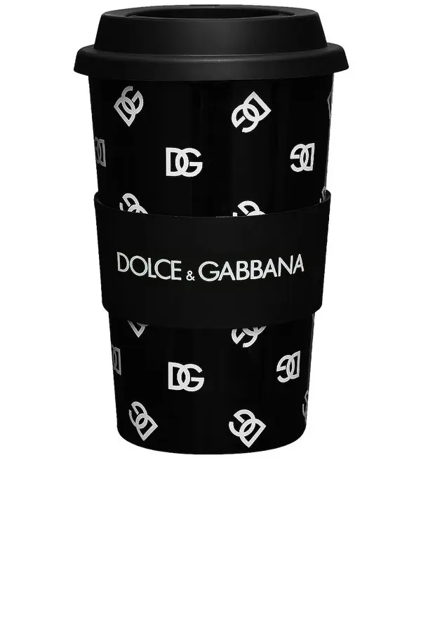DOLCE & GABBANA CASA Logo Mug With Lid In Black - Black & White