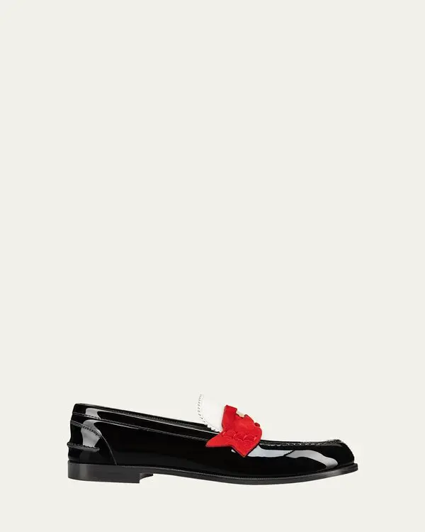 CHRISTIAN LOUBOUTIN Donna Patent Red Sole Penny Loafers - Black