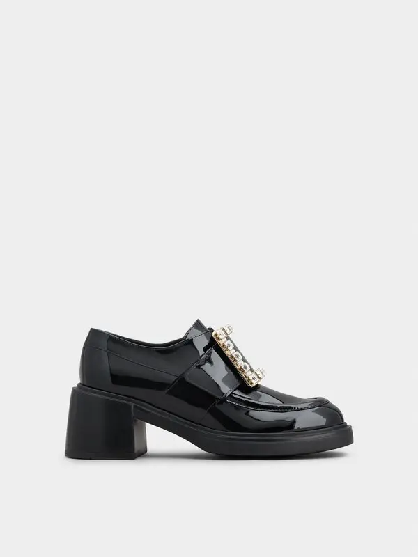 ROGER VIVIER Viv' Rangers Loafers In Patent Leather With Crystal Buckle - Black