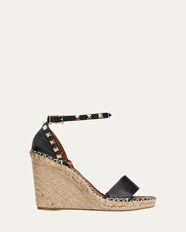 Valentino Garavani Rockstud Double Espadrille Wedge Sandals - Nero/light Cuir