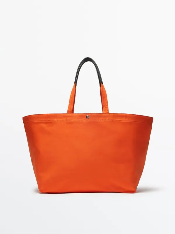 Massimo Dutti Maxi Canvas Shopper Bag In Tangerine 70% Off