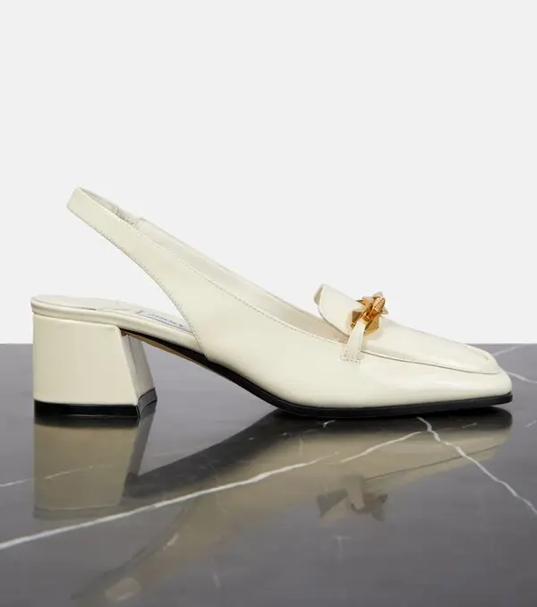 JIMMY CHOO Diamond Tilda 45 Patent Leather Slingback Pumps - White