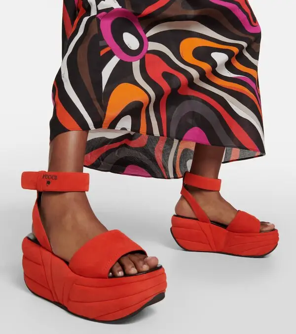 Emilio Pucci Pucciami Suede Wedge Platform Sandals
