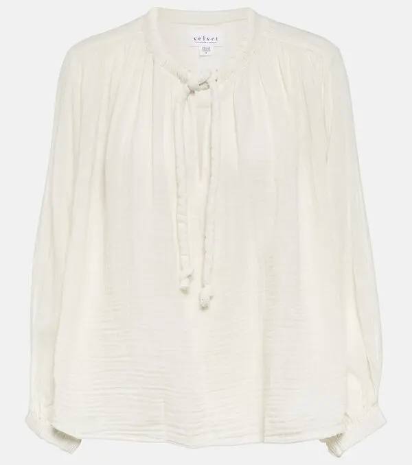 Velvet By Graham & Spencer Tie-neck Cotton Blouse