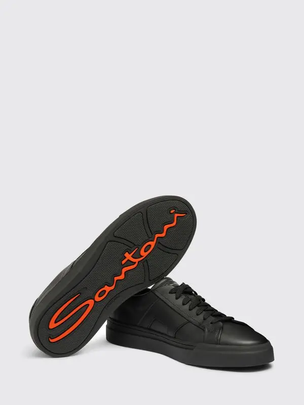 Santoni Calfskin Lace-up Sneakers - Black