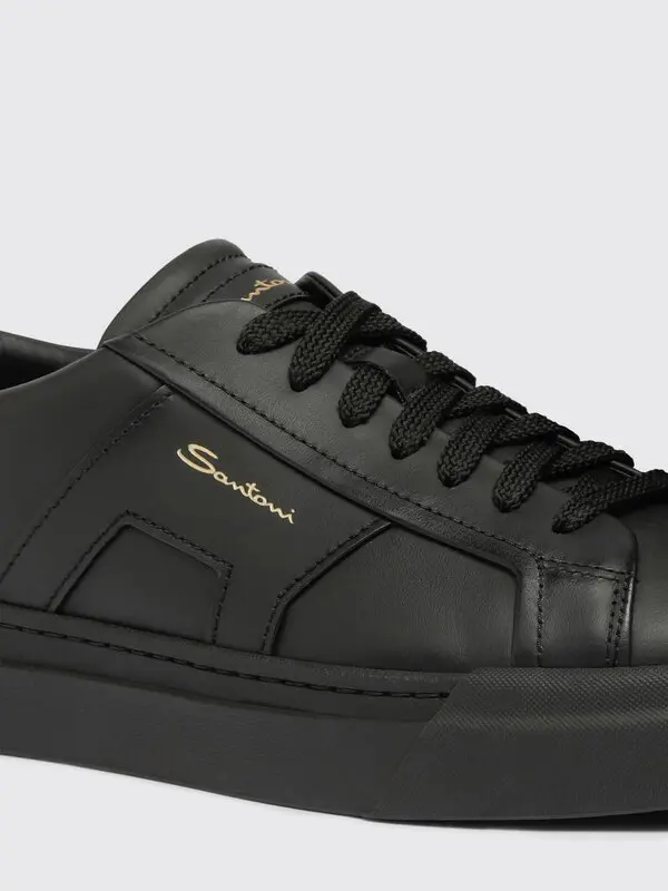 Santoni Calfskin Lace-up Sneakers - Black