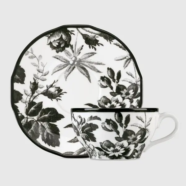 Gucci Herbarium Teacup And Saucer, Set Of Two - Black