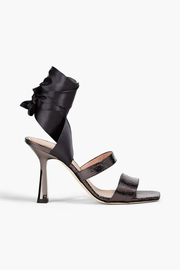 Alberta Ferretti Metallic Lizardeffect Leather And Satin Sandals - Black