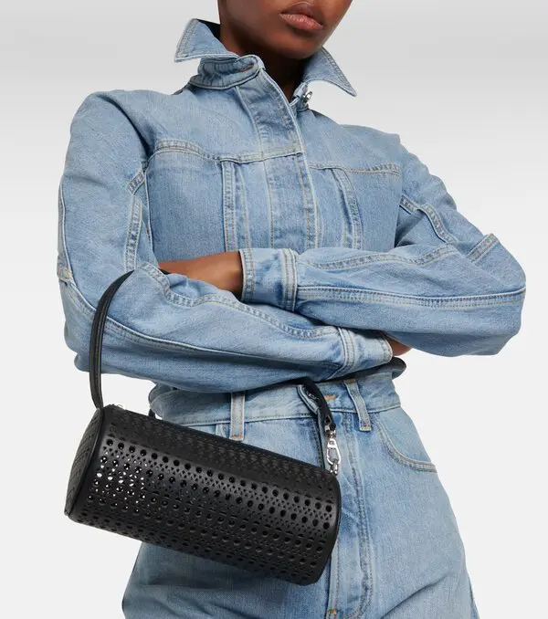 Alaïa Tube Perforated Leather Shoulder Bag - Black