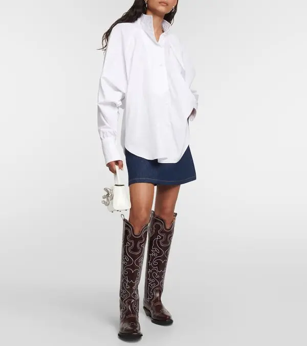 GANNI Embroidered Leather Cowboy Boots