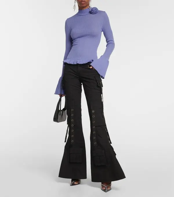 Blumarine Ruffle-trimmed Ribbed Wool Sweater