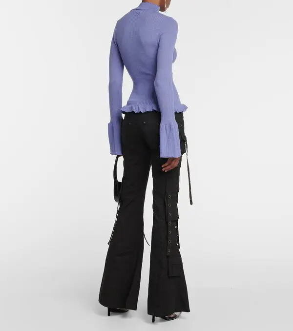 Blumarine Ruffle-trimmed Ribbed Wool Sweater