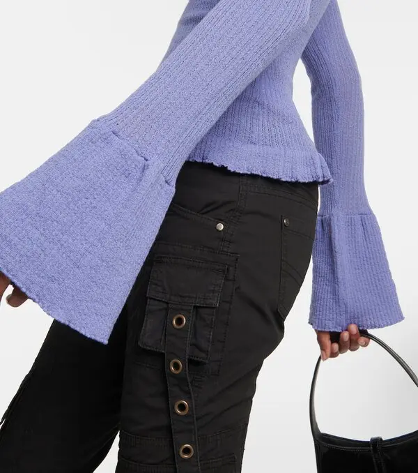 Blumarine Ruffle-trimmed Ribbed Wool Sweater