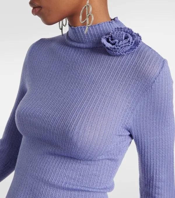 Blumarine Ruffle-trimmed Ribbed Wool Sweater