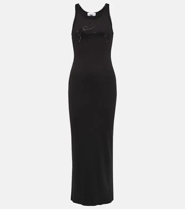 Blumarine Logo Cotton-blend Maxi Dress - Black