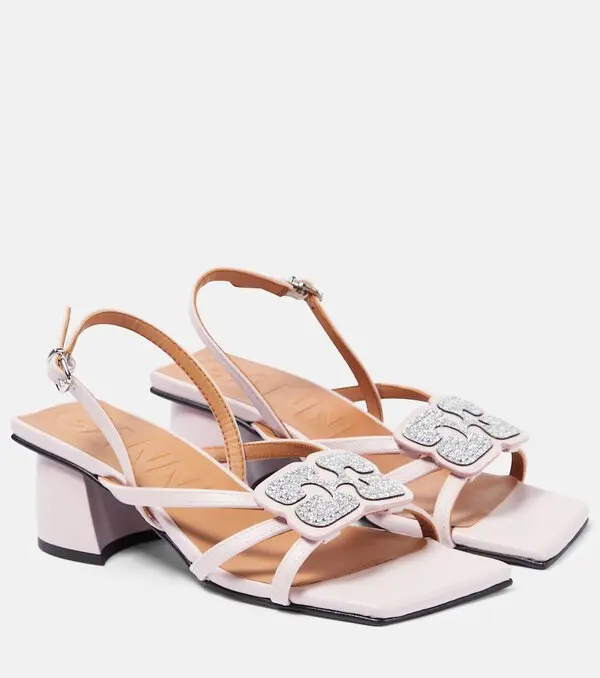 GANNI Embellished Faux Leather Sandals - Pink