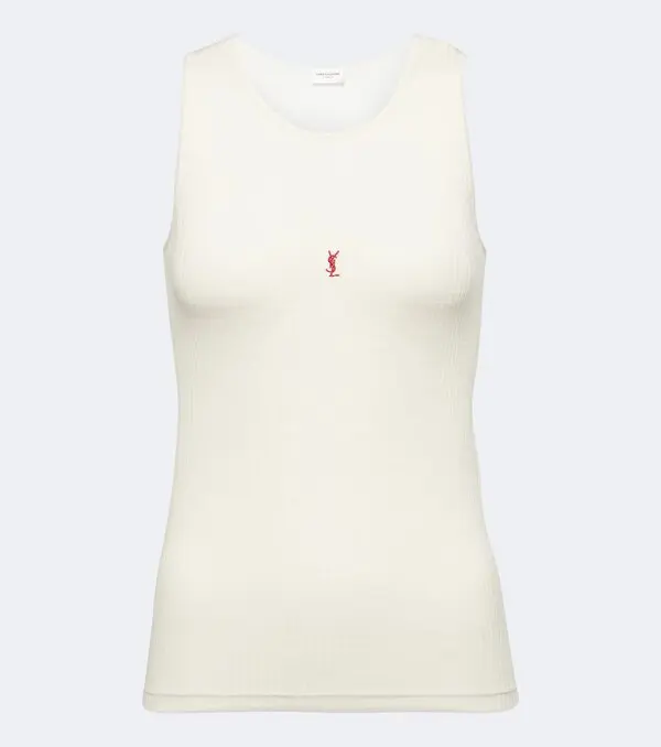 Saint Laurent Cassandre Ribbed-knit Wool Tank Top - Beige