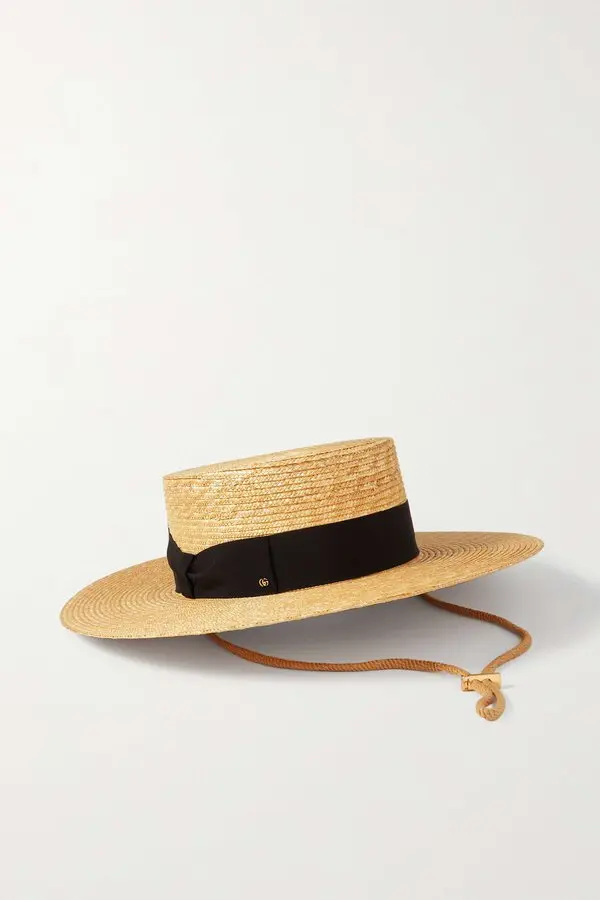 Gucci Alba Grosgrain-Trimmed Straw Boater Hat - Beige  display picture 3