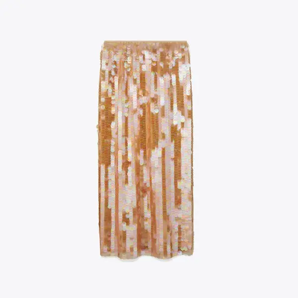 Tory Burch Sequin Full Length Skirt - Mocha Mesh