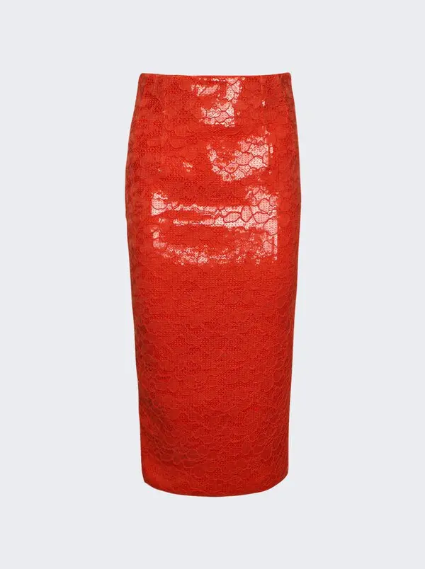 LAQUAN SMITH Sequin Lace Pencil Midi Skirt - Orange