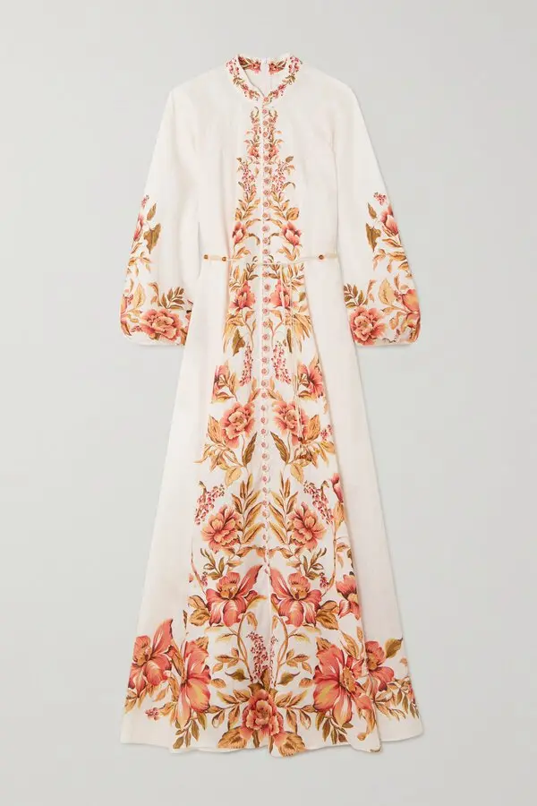 Zimmermann Vacay Billow Belted Floral-Print Linen Maxi Dress In White - 30%  Off | Editorialist