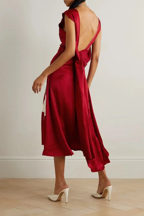 knee length dresses for ladies Red Satin Cowl Neck Midi Bodycon Dress main image 0